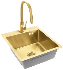 Rea Leo, 1-komorový ocelový dřez 400x450x185 mm, zlatá matná, ZLE-06001