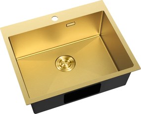 Mexen Solix, 1-komorový nerezový dřez 600 x 500 mm, broušená zlatá, vzor voština, 6408601000-55HC