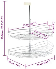 vidaXL Marketos 2patrový kuchyňský drátěný koš stříbrný 180 stupňů 75x38x80 cm