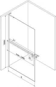 Mexen Kioto+ L, sprchová zástěna Walk-In s poličkou a věšákem 90 x 200 cm, 8mm sklo vzor zrcadlo, měděný matný profil, 800-090-123-65-50
