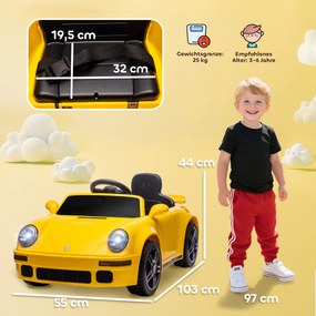 AIYAPLAY dětské elektrické auto, 12V dětské auto s dálkovým ovládáním, jemný start, MP3 přehrávač, LED světla, klakson, ukazatel energie, žlutá