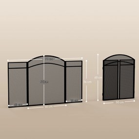 HOMCOM Krbová mřížka, Skládací krbová mřížka se 3 panely, Mřížka na kamna, Ochranná mřížka proti jiskření do obývacího pokoje, Kov, 96 x 60 cm, Černá…