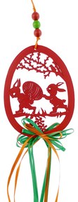 AMADEA Dřevěný velikonoční závěs - zajíčci s kraslicí, délka 50 cm
