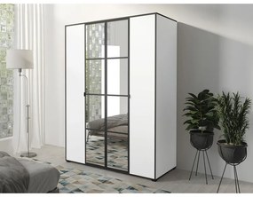 Šatní skříň se zrcadlem Birelto I 150 4D, Barva: bílá / bílá + černá
