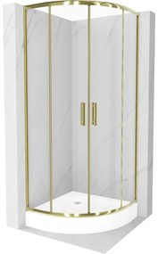 Mexen Rio půlkruhový sprchový kout 80 x 80 cm, Průhledné, Zlatá + sprchová vanička Rio, Bílá - 863-080-080-50-00-4710