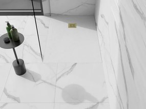 Mexen Stone+, obdélníková vanička z minerálního kompozitu 120 x 80 cm, bílá, zlatá lesklá krytka, 44108012-G
