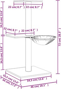 Škrabadlo pro kočky se sisalovými sloupky tmavě šedé 72 cm 171770