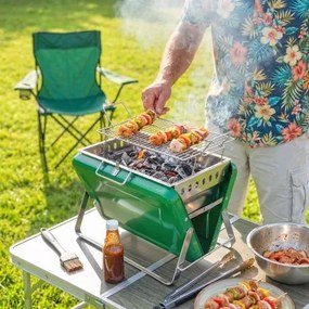 Outsunny skládací gril na dřevěné uhlí, přenosný, s rukojetí a skládacími nohami, pro zahradu, terasu, kempování, zelený