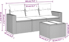 4dílná zahradní sedací souprava s poduškami černá polyratan 3251002