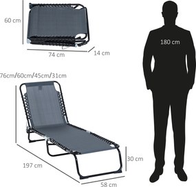 Outsunny Skládací lehátko, zahradní lehátko, lehátko se čtyřsměrně nastavitelným opěradlem, kempingové lehátko odolné proti povětrnostním vlivům, max…