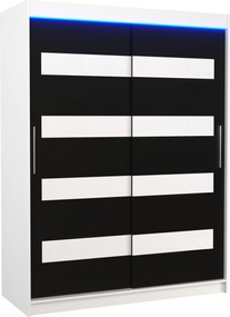 ADRK Furniture Posuvná skříň s lacobelem a LED osvětlením MARTINEZ 150 SW-MAR-W+B+WL-150+L-V129