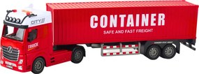 LEAN Toys Přepravní kamion s kontejnerem – světla, zvuky, červená