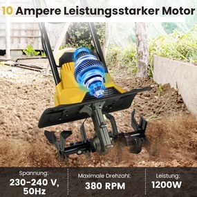 Costway Elektrický kultivátor 1200 W | Pracovní šířka 36 cm – 36,5 × 24 × 138 cm