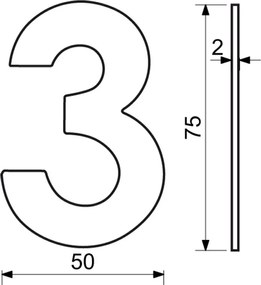 Domovní číslo "3", RN.75L, černá