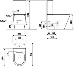 Sapho PACO WC kombi, Rimless, spodní/zadní odpad, bílá PC1012WR