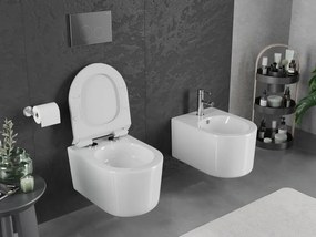 Mexen Sofia, závěsná WC mísa 490x360x355 mm, Rimless Tornádo + WC sedátko z duroplastu, bílá lesklá, 30540100T
