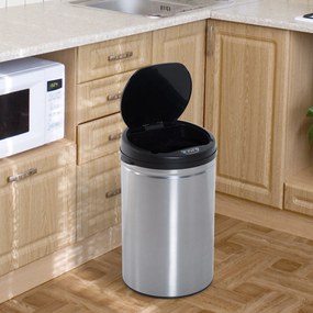 HOMCOM Automatický senzorový odpadkový koš IR senzorový odpadkový koš, kulatý, 30 l, volitelný vnitřní koš, nerez
