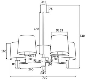 Argon 2145 - Lustr na tyči PONTE 5xE27/15W/230V zelená/mosaz