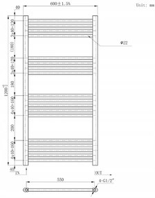 Erga Basic, topné těleso 1200x600 mm, 555 W, černá, ERG-LAV-BASIC-12060-BK
