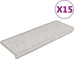 Samolepicí nášlapy na schody sisal 15 ks 65 x 21 x 4 cm platina 326882