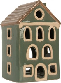 Zelený keramický domek na čajovou svíčku Lamont - 9*8*15 cm