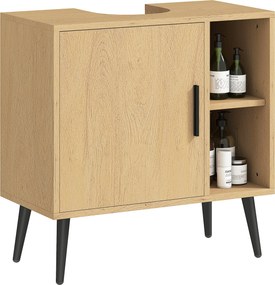 HOMCOM Koupelnová Skříňka Pod Dřez, Průmyslová Umývadlová Jednotka s Tichým Zavíráním Dveří a Nastavitelnou Policí, 60 x 30 x 59,5 cm, Buk