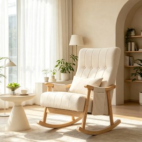 HOMCOM houpací křeslo čalouněné houpací křeslo s bederním polštářem boční kapsa relaxační křeslo dřevěný rám lněný vzhled pro obývací pokoj ložnice b…