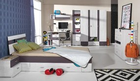 Dětská postel Next NX19 Zvolte barevné provedení: bělená borovice - viola, Výběr postele: s roštem + matrace