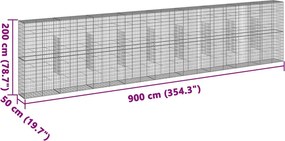 Gabionový koš s víkem 900 x 50 x 200 cm pozinkované železo 3295174