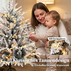 HOMCOM Stolní vánoční stromek 90 cm, předosvětlený, sněhem pokrytý, umělý, 70 teplých bílých LED diod, 488 hrotů, zelená