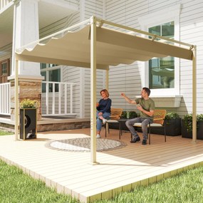 zahradní pergola 3 x 3 m se stahovací střechou, altán, stínící stříška, UPF30+, khaki barva