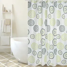 MSV Sprchový závěs DOTS bílo-zelený / Motiv kruhů / 180 x 200 cm / Pol