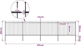 Zahradní plot s kopím nahoře ocelový 671 x 150 cm černý 277632