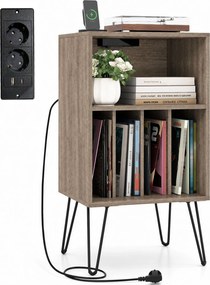 Costway Stojan na gramofon s nabíjecí stanicí Vinylová – šedá