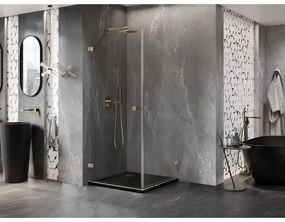 Mexen Lunar-B Duo, výklopný sprchový kout 70 x 70 cm, 8mm čiré sklo, zlatý matný profil, 832-070L-070P-55-00