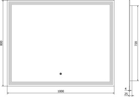 Mexen Taco, LED koupelnové zrcadlo s podsvícením 100 x 80 cm, 6000K, ochrana proti zamlžování, 9805-100-080-611-00