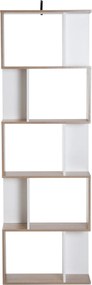 HOMCOM 5-patrová knihovna Dřevěný regál S-tvarovaný Moderní design pro obývací pokoj a kancelář 60x24x184,5 cm Bílá a dřevo