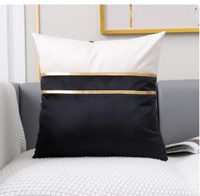 Luxusní sametový povlak na polštář se zlatým proužkem ve dvou velikostech Barevná varianta: B - černo-bílá, Velikost: 30x50 cm