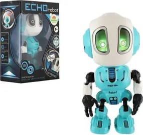 TEDDIES Robot ECHO modrý / Opakuje věty / kov / 12 cm / světlo a zvuk