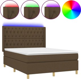 Box spring postel s matrací a LED tmavě hnědá 140x190 cm textil 3139112