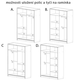 Šatní skříň MIAMI se zrcadlem | 180 cm | sonoma | 4 varianty vnitřního uspořádání | POUZE U NÁS