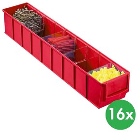 Allit Plastový regálový box ShelfBox typ C - 91 x 500 x 81 mm, 16 ks, červený