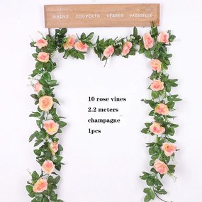 Umělá květina - pnoucí růže (220 cm, 10 květů) Barva: šampaňská 6