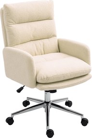 HOMCOM Ergonomická kancelářská židle s opěrkou na ruce, design z umělé ovčí vlny, výškově nastavitelná otočná židle s funkcí náklonu, polstrovaná kanc