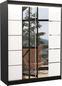 ADRK Furniture Posuvná skříň se zrcadlem a LED osvětlením NORDIC 150 SW-NOR-B+W-150+L-V217