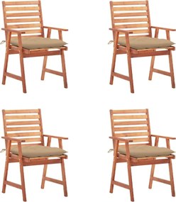 vidaXL Zahradní jídelní židle s poduškami 4 ks masivní akáciové dřevo [3078338] Barva: Béžová