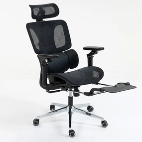 HOMCOM ergonomická kancelářská židle — nastavitelná bederní opora a opěrka hlavy, 5D područky, dělené opěradlo, opěrka nohou, výškově nastavitelná, sk