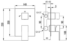 Sapho, GINKO podomítková sprchová baterie, 3 výstupy, chrom, 1101-44