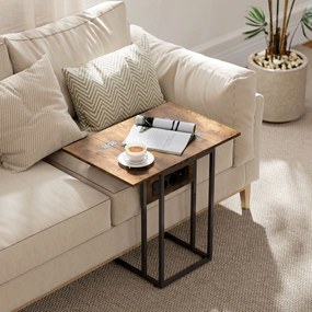 HOMCOM Skládací příruční stolek, nabíjecí stanice s USB porty, kov, 39 x 29 x 57 cm, hnědá