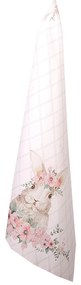Růžová bavlněná utěrka s králíčkem Floral Easter Bunny - 50*70 cm